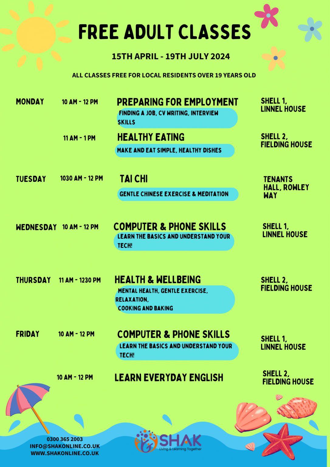 Shak Online Adult Learning: Your Summer Timetable Is Here!